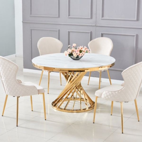 Table à manger ronde Quinconce Pieds Or Marbre blanc – ARBA Home & Decor